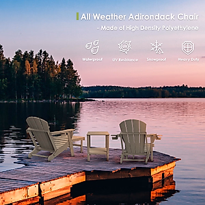 GREENVINES Folding Adjustable Backrest Adirondack Chairs with Ottoman | Set of 2 | Wood Grain | HDPE All-Weather Reclining Firepit Chair | Cup Holders & Footrest | Grey