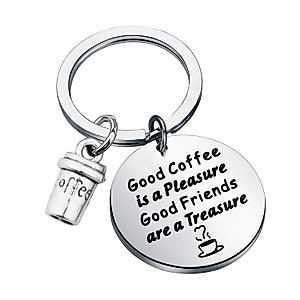 FUSTMW Coffee Lover Keychain Coffee Friends Gifts Barista Gifts Coffee Themed Friendship Jewelry BFF Birthday Gifts (silver)
