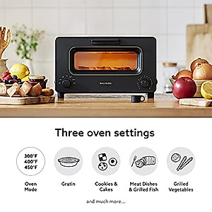 BALMUDA The Toaster | Steam Oven Toaster | 5 Cooking Modes - Sandwich Bread, Artisan Bread, Pizza, Pastry, Oven | Compact Design | Baking Pan | K01M-KG | Black | US Version