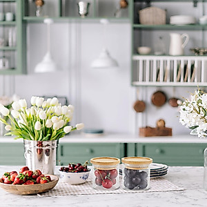 6 Pack Yogurt Jar Lids Set Bamboo Wood Lids with Silicone Sealing Rings Compatible with Oui Yogurt Jars Airtight Glass Storage