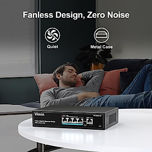 4 Port Gigabit PoE Switch with 1 Uplink Gigabit Ports, VIMIN 5 Port Unmanaged Ethernet PoE Switch with 72W Power, Support IEEE802.3af/at, VLAN, Metal Housing, Desktop or Wall-Mount, Plug & Play