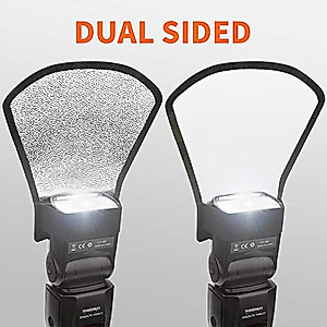 2 Pack Flash Diffuser Reflector - 2-Sided White/Silver Bend Bounce Flash Reflector Kit with Elastic Strap for Canon, Nikon, Sony, Fuji and All Speedlight Flashes