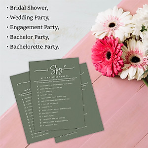 EXW Bridal Shower Game Cards, I Spy with My Little Camera, Minimalism Green Engagement Party Cards, Newlyweds Party Game Supplies, Bridal Shower Party Decorations, Set of 30 - B02
