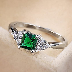 Sdouefos Vintage Women Rectangle Green Emerald Cut Promise CZ Engagement Ring 925 Sterling Silver Gemstone 14k White Gold Filled Wedding Bridal Band Ring (6)