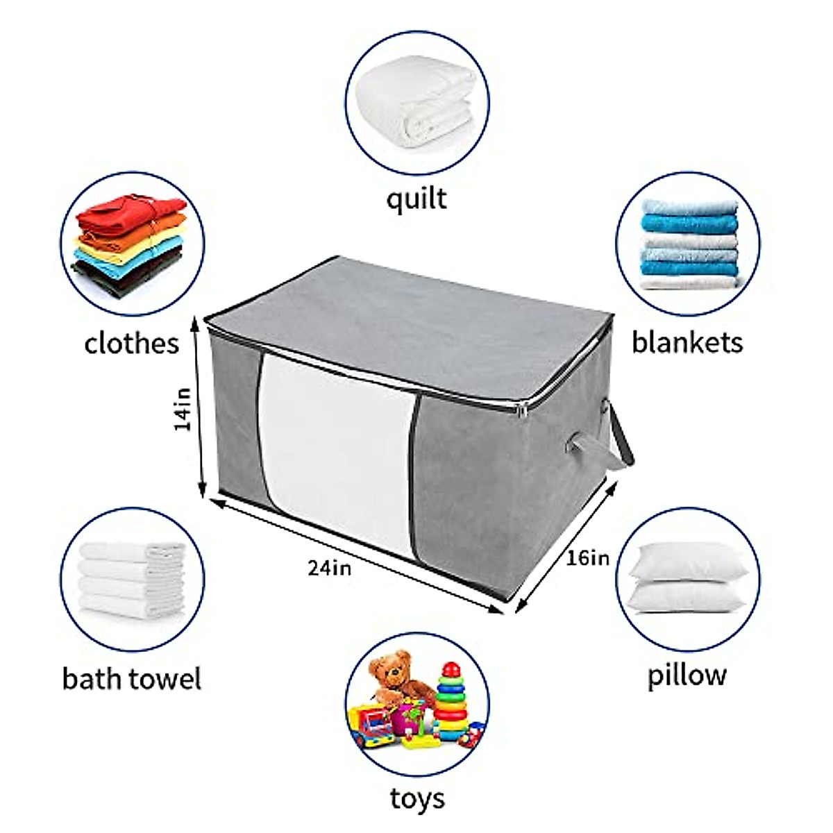 JERIA 6-Pack Extra Large Capacity Storage Bins with Clear Window, Closet Organizer and Clothes Storage Bags, Reinforced Handle and Sturdy Zipper (Grey)