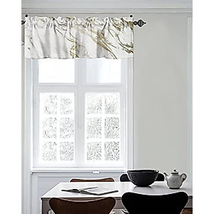 Window Valance for Kitchen,White Marble Gold Cracked Line Rod Pocket Curtain Valances Short Curtains Drapes Panel,Modern Art Abstract Pattern Window Treatment Topper for Bathroom Bedroom 54x18in