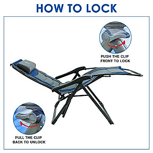 EVER ADVANCED Oversize XL Zero Gravity Recliner Padded Patio Lounger Chair with Adjustable Headrest Support 350lbs, Blue