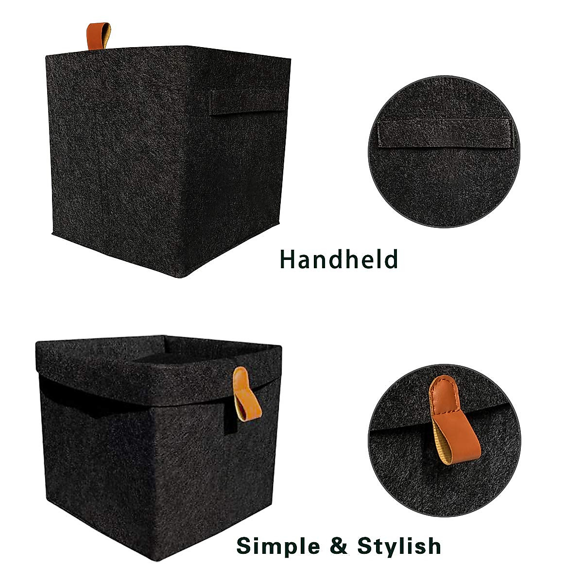 FADDA Felt storage basket, Fabric Cloth Storage Bin Collapsible Organizer Basket with Handle for Cloth Toys Foldable Cloth Bin for Bedroom Playroom Office (Dark Gray)