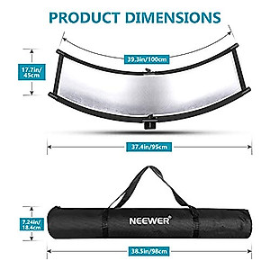 Neewer Clamshell Light Reflector Diffuser with Carrying Bag, 39”×18”/100x45cm Photography Curved Lighting Reflector for Photo Studio Photography, Black/White/Gold/Silver Colors (Stand Not Included)