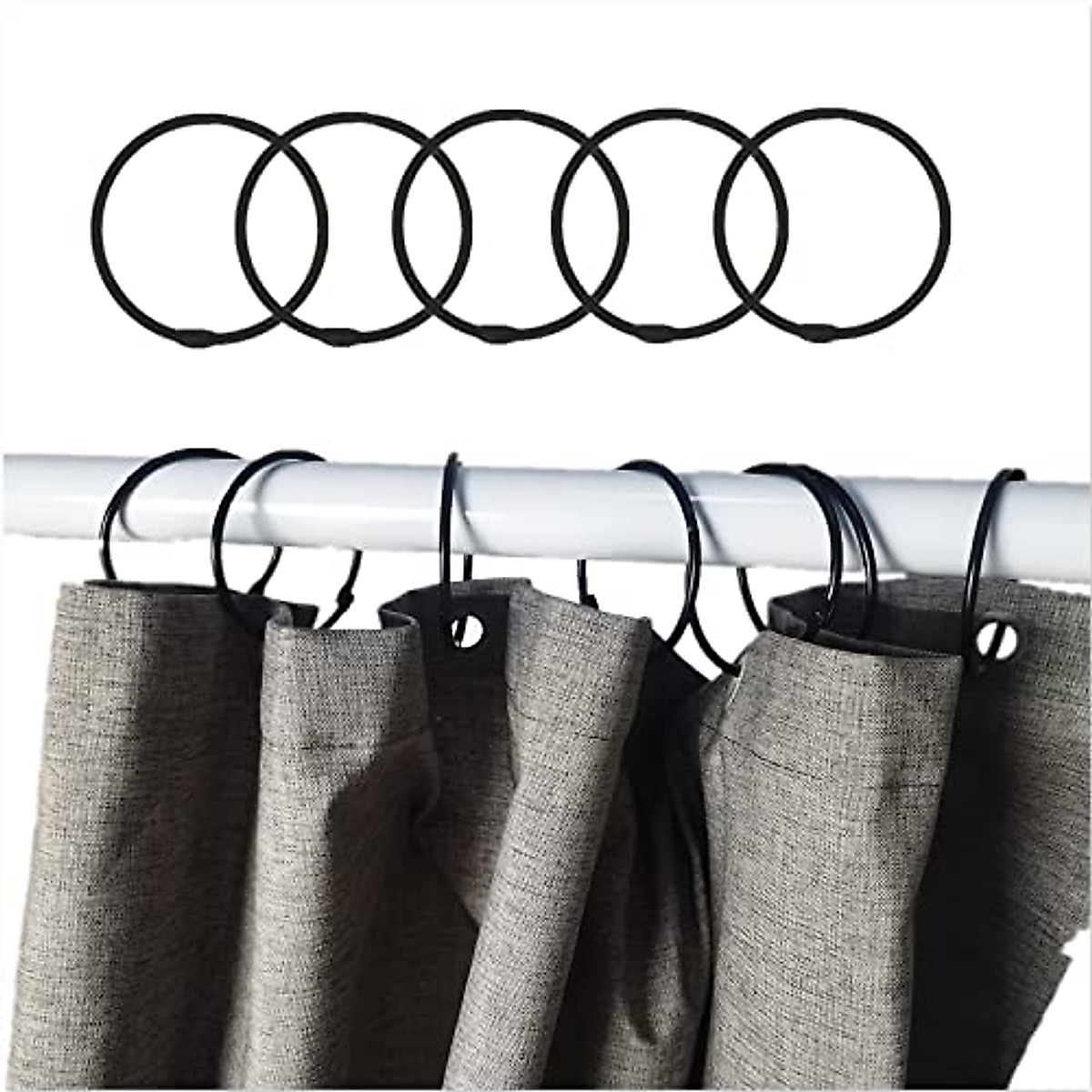 30Pcs Shower Curtain Rings Rustproof Shower Curtain Hooks for Bathroom Decorative Metal Round Shower Ring Hooks for Shower Rods Curtains (Black)