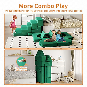 wanan Modular Kids Play Couch, 13PCS Modular Couch Kids for 4 Kids, Kids Couch for Playroom, Modular Kids Couch for Boys and Girls, Kids Play Couch for Kids (Green)