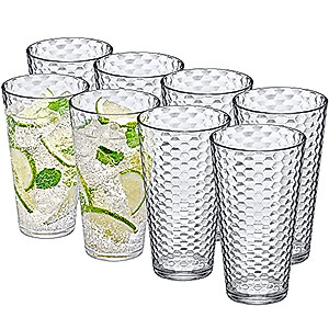 Amazing Abby - Snowflake - 24-Ounce Plastic Tumblers (Set of 8), Plastic Drinking Glasses, All-Clear High-Balls, Reusable Plastic Cups, Stackable, BPA-Free, Shatter-Proof, Dishwasher-Safe