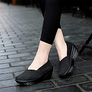 EnllerviiD Women Wedge Mary Jane Sandals Closed Toe Weave Platform Heel Sandals Shoes Black 39