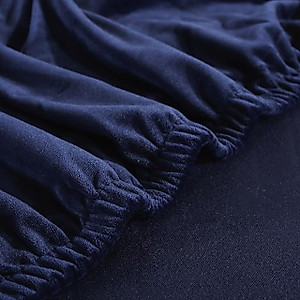 EURHOWING Stretch Velvet Sofa Cover for 4-Seaters Sofa,Anti-Slip Soft Couch Cover Sofa Slipcover w Pillowcase,Washable Furniture Protector with Anti-Skid Foam and Elastic Bottom,Navy Blue