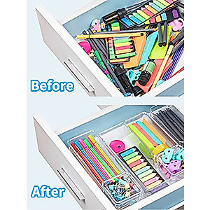 JARLINK 16 Pack Desk Drawer Organizer Trays with 5 Different Sizes, Versatile Bathroom and Vanity Drawer Organizer Trays, Multipurpose Plastic Storage Bins for Makeup, Kitchen, and Office Supplies