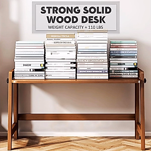 Solid Wood Folding Desk Mid Century Modern Desk, 47'' Foldable Writing Computer Desk for Home Office, Simple Study Makeup Workstation, Wooden Study Office Desk Table for Small Spaces, Walnut Color