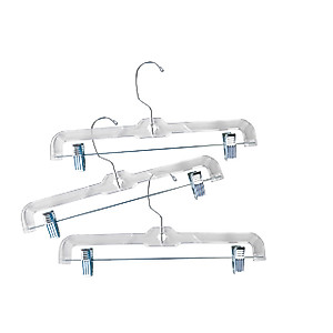 14 inch Clear Plastic Skirt and Pants Hangers - Pack of 20 - Perfect for Lightweight Fabrics Such As Rayon and Linen - Features Anchored Chrome Swivel Hooks, Hangbars, and Padded Metal Clips