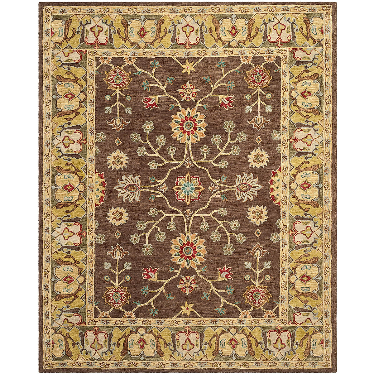 SAFAVIEH Anatolia Collection Area Rug - 9' x 12', Brown & Gold, Handmade Traditional Oriental Wool, Ideal for High Traffic Areas in Living Room, Bedroom (AN562A)