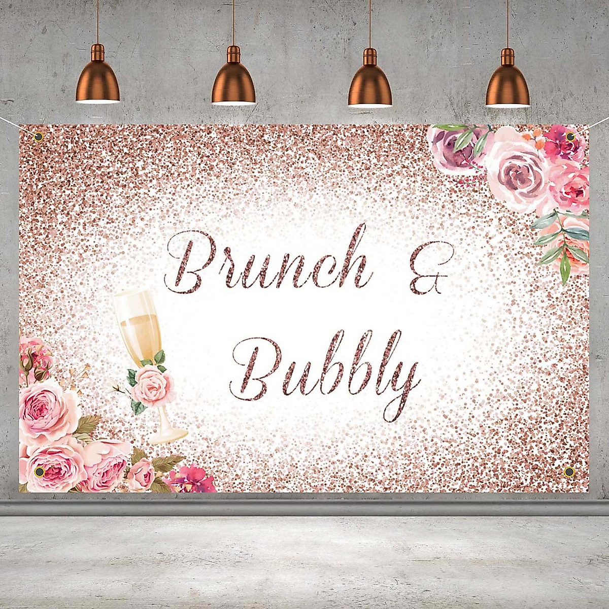 P.G Collin Brunch & Bubbly Floral Glitter Banner Backdrop Sign Bridal Wedding Shower Bachelorette Party Decorations Supplies for Women 6 x 4ft Rose Gold…,Rose Gold