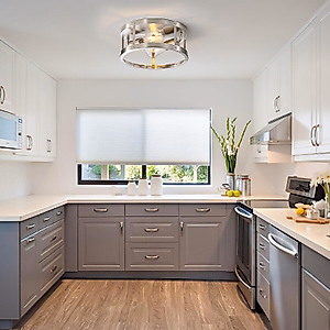 Sewterolyn 2-Light Industrial Flush Mount Ceiling Light Fixture,Brushed Nickel Farmhouse Ceiling Light Fixture,Modern Flush Mount Light Fixture for Kitchen Bedroom Living Room Hallway 2 Pack