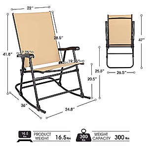NATURAL EXPRESSIONS Folding Patio Rocking Chairs,Outdoor Oversized Textilene Fabric Rocker with High Back Hard Armrest,Portable Rocking Chair for Garden, Backyard, Porch, 300lb