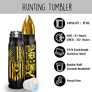 FROOBLEQUIRK I'd Rather Be Hunting Tumbler For Men, 17oz Deer Hunting Bullet Tumbler For Men - Birthday, Fathers Day, Christmas Gift For Hunters - Hunting Gifts For Men Dad Son Husband Friends