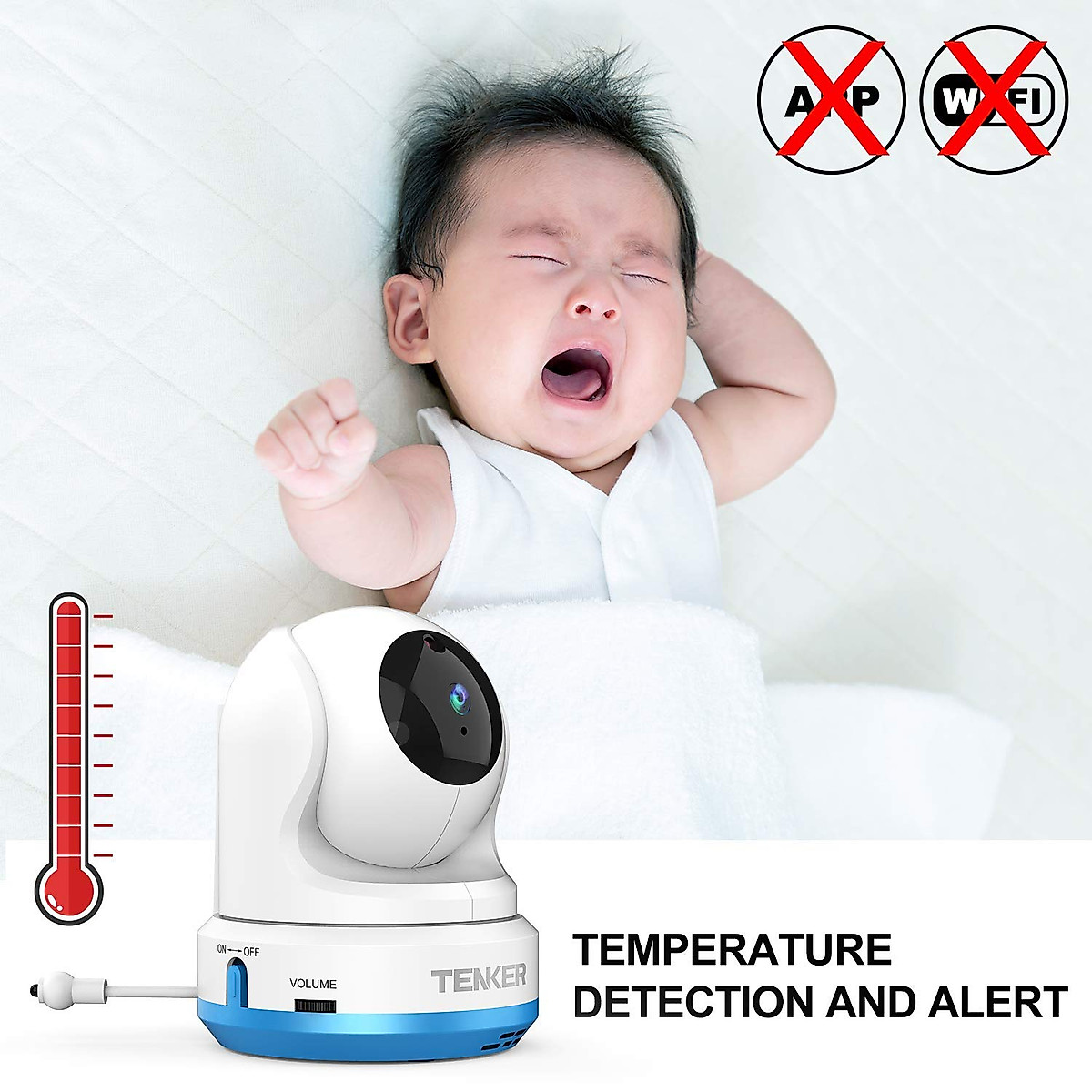 TENKER Video Baby Monitor with Camera and Audio, 4.3 LCD Baby Monitor with Night Vision, Non-WiFi, VOX, Lullaby, Two Way Talk, Temperature Detection, 270°Pan-Tilt-Zoom and Video Record