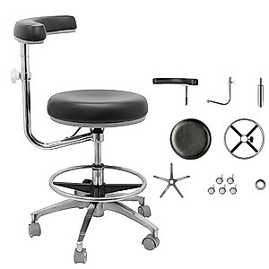 DenFactory Assistant Stool Chairs Adjustable Height with Adjustable Footring and Heavy Base for Lab Exam Rooms