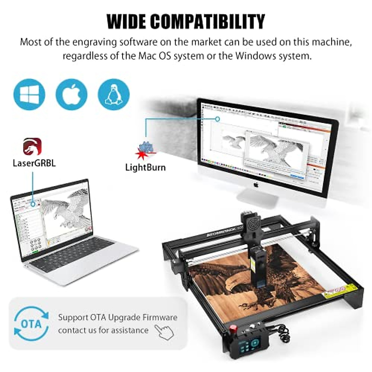 ATOMSTACK Laser Engraver 60W, A10 Laser Engraving Cutting Machine, 10W Laser Power, Compatible with Control Terminal, DIY Engraver Tool for Metal/Glass/Wood, Engraving Accuracy 0.01mm, Area(17"x16")