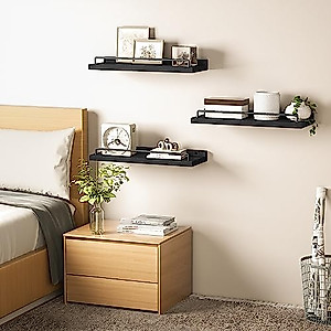 RYOFOBETTO Floating Shelves for Wall Decor Bathroom Shelves Over Toilet, Farmhouse Wall Shelves for Living Room, Bedroom, Picture Frames, Plants, Kitchen (Black, Set of 3)