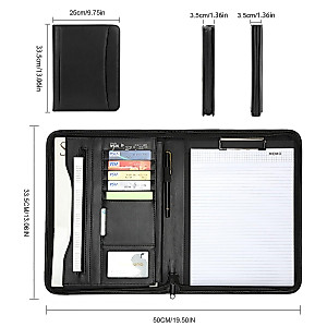 Leathario Portfolio Binder, A4 Padfolio Office Organizer, Business Folder Accessories with Zipper, Superior Vegan Leather, 9.7 Inch Tablet Sleeve, Writing Pad Document for Men Women, Card Storage