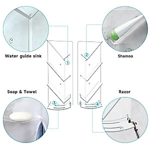 Fippkargo Shower Caddy 2 Pack, Acrylic Shower Shelves for Bathroom Organizer,Shower Wall Organizer with Water Guide,No Drilling Shampoo Holder Rack Wall Mounted,Shower Shelf for Inside Shower