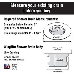 WingTite Pro-Series Shower Drain, Builders Model for New Construction, Installs Entirely from the Top, Chrome