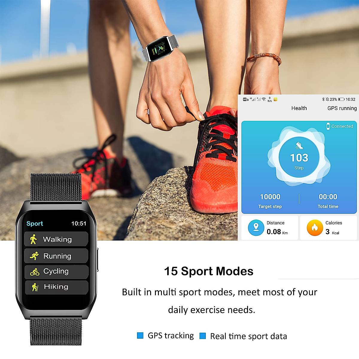 MBHB Smart Watch with Make, Answer, Refuse Call, Portable Music Player, Fitness Tracker with Heart Rate Monitor, Sleep Tracker Steps Counter for Men Women, Black