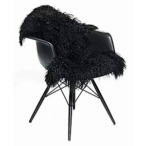 Genuine Tibetan Rug， Mongolian Lamb Sheepskin Curly Fur Pelt Throw Fur Area Rug Carpet Chair Cover with Super Fluffy Thick Decorativeas Throw Rug in Bedroom, Living Room,Black