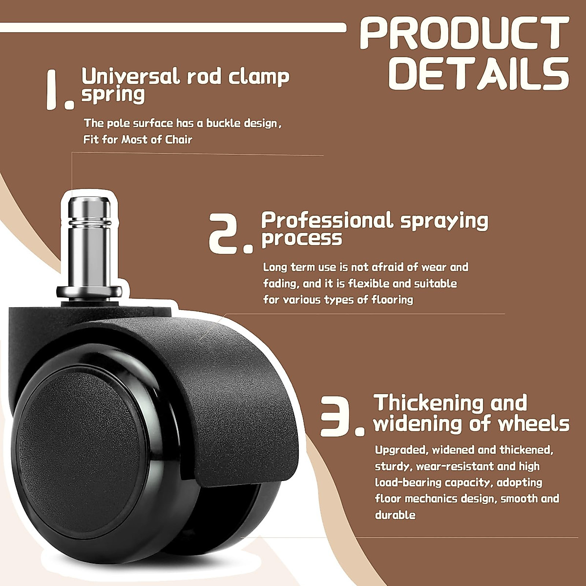 Office Chair Wheels 2 Inch Chair Wheels 5PCS Wheels for Office Chair Office Chair Caster Wheels Replacement Floor Protecting Smooth Rolling Heavy Duty Computer Gaming Desk Universal Fit Standard Size