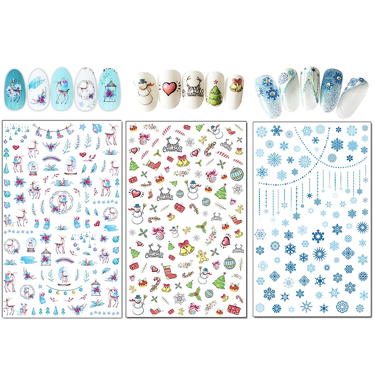 TailaiMei 15 Sheets Christmas Nail Stickers, 7 Sheets Nail Wrap Stickers and 8 Sheets Nail Decals Stickers, Full Wraps Strips and Self-Adhesive Set for DIY Nail Art (1000Pcs)