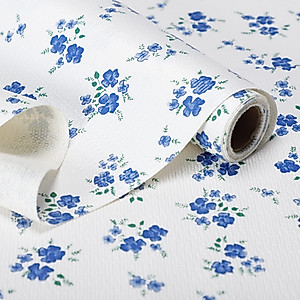 RAY STAR Shelf Liner, 18 Inch x 8 Feet Non Adhesive Blue Floral Kitchen Cabinet Liner for Pantry Drawer Vanity, Strong Grip Non Slip Waterproof, Shelf Liners for Kitchen Cabinets Cupboard
