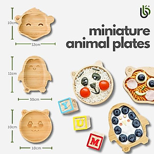 Tiny Bamboo Toddler Plates, 3-Piece Bamboo Baby Plates for Snacks and Baby-Led Weaning Promote Healthy Snacking and Portion Sizes, Non-toxic Kids Plates in Cute Shapes (Monkey, Penguin, Panda)