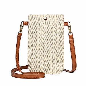 Aktudy Women Mini Straw Messenger Bags Hand Woven Summer Beach Shoulder Phone Wallet