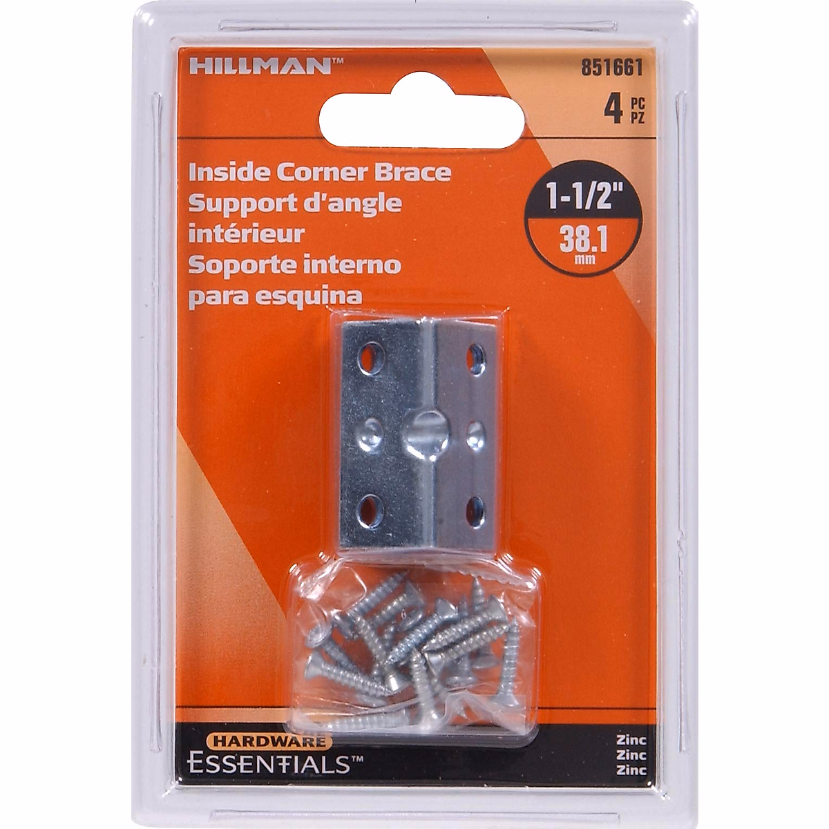 Hillman 851661 1-1/2 x 3/4-Inch Inside Corner Brace, Zinc Plated