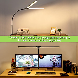Kintion LED Desk Lamp, 1200lm Architect Desk Lamp with Clamp & Flexible Gooseneck, 5 Color Modes & 5 Brightness Levels, 25” Super Bright Extra Wide Led Desk Lamp for Office, Study, Reading