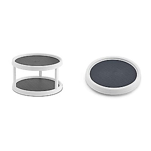 Copco Non-Skid 2 Tier Turntable, 12-Inch, White/Gray & Non-Skid Pantry Cabinet, 9-Inch, White/Gray