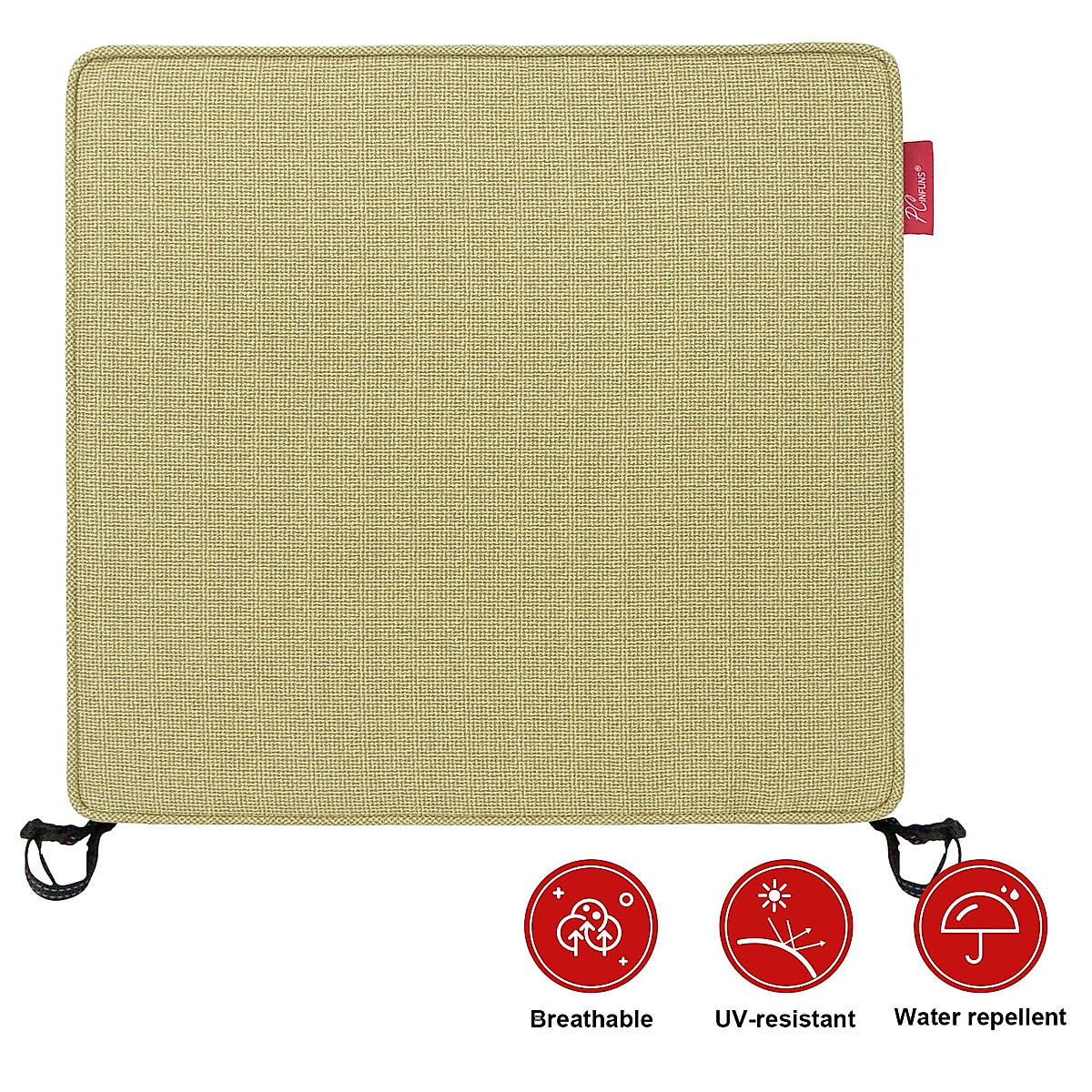 Pcinfuns Outdoor Chair Cushions,19 x 19 x 3 Inch Seat Cushions for Patio Furniture,Square Corner Patio Chair Cushion with Adjustable Straps,2 Pack,Ginger Yellow