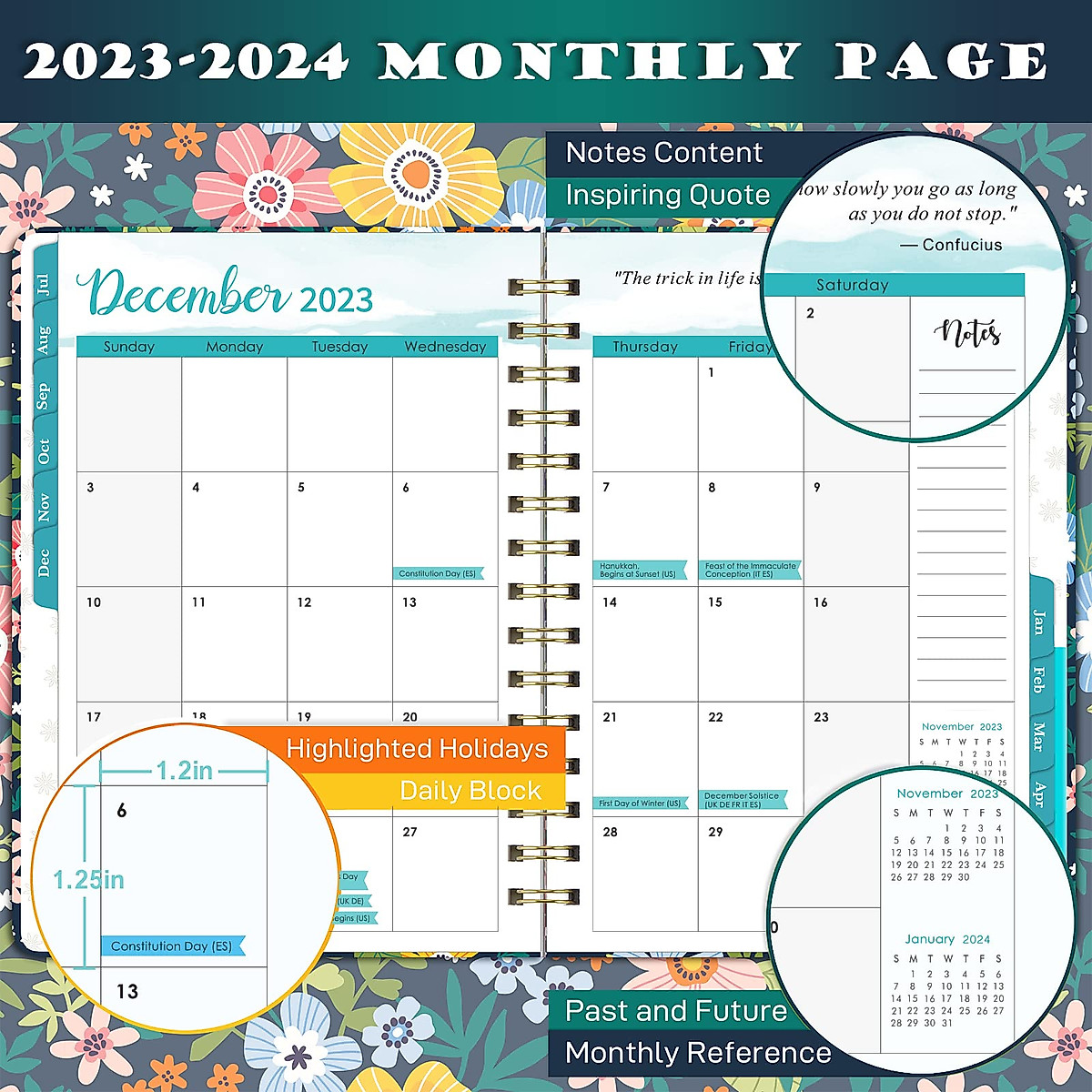 Planner 2023-2024,Academic Planner 2023-2024, July 2023,June 2024, with Weekly and Monthly Spreads, 6.3''x8.4'', Monthly Tabs, Back Pocket, Holidays, Thick Paper, Strong Binding & Notes