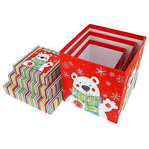 Homeford Holiday Polar Bear Square Nested Christmas Gift Boxes, 5, 6, 7-Inch, 3-Piece