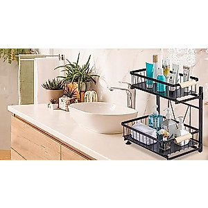Under Sink Organizers and Storage, Ziqianhard 2 Tire Slipping Drawer Organizer for Bathroom, Pull-out Cabinet Organizer for Kitchen