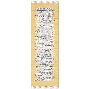 SAFAVIEH Montauk Collection Runner Rug - 2'3" x 8', Ivory & Yellow, Handmade Stripe Fringe Cotton, Ideal for High Traffic Areas in Living Room, Bedroom (MTK711Q)