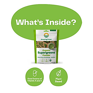 Amazing Grass Super Greens Booster: Greens Powder Smoothie Mix with Spirulina, Moringa, Wheat Grass & Kale Smoothie Booster, Chlorophyll Providing Greens, 30 Servings