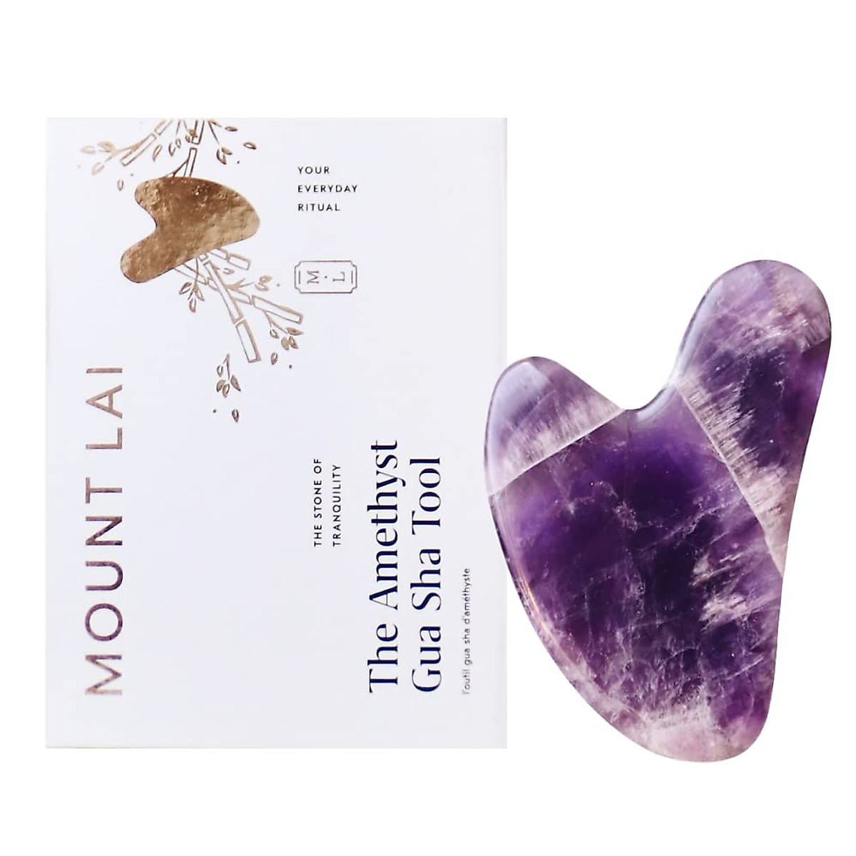 Mount Lai Amethyst Gua Sha Facial Tools, Face Sculpting Skin Care Guasha Tool for Face and Body, Self Care Facial Massager to Relieve Muscle Tension and Reduce Puffiness